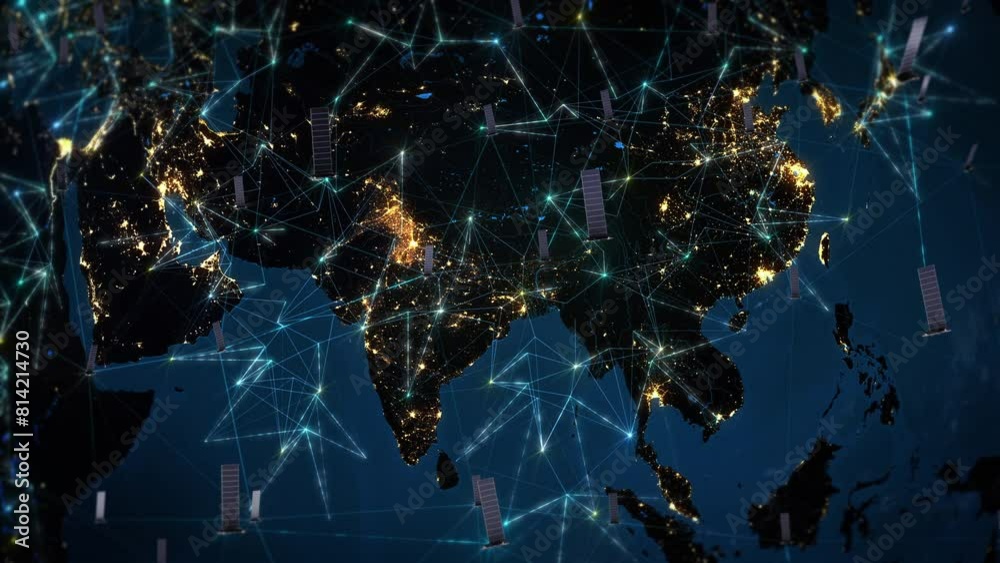 Satellite Transmission Animation. Global Public Internet, Wireless ...