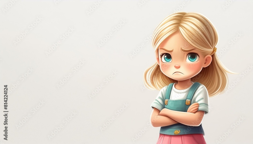 Pouty and grumpy cartoon girl with a frown and stubborn expression ...