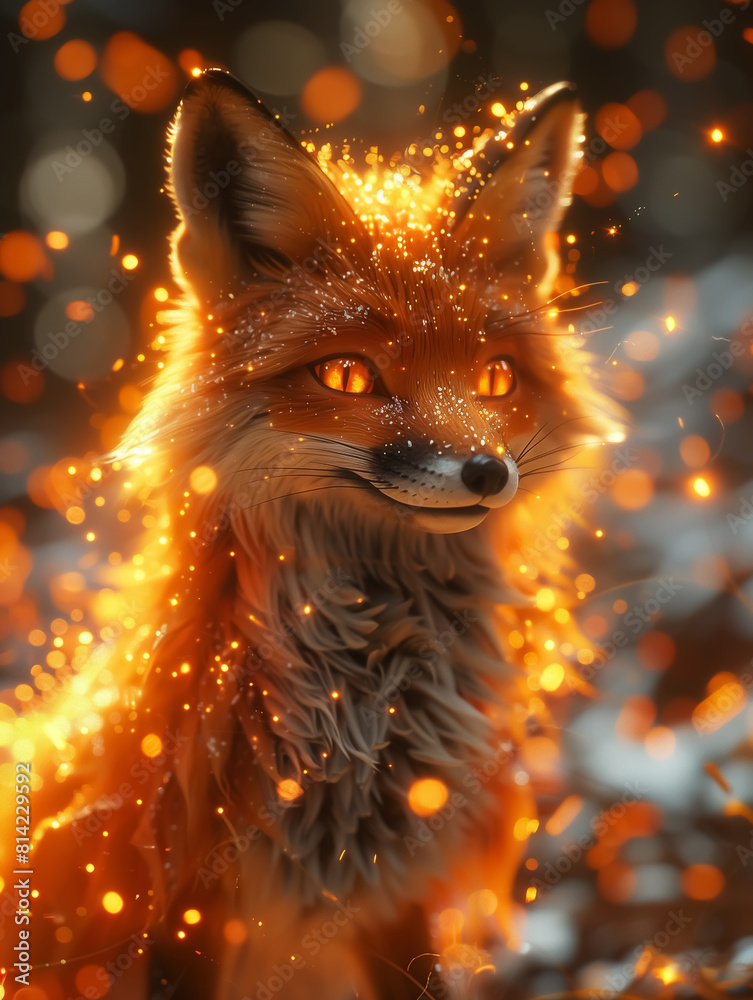3D cute fire fox cartoon portrait. Wall Art Design for Home Decor, 4K ...
