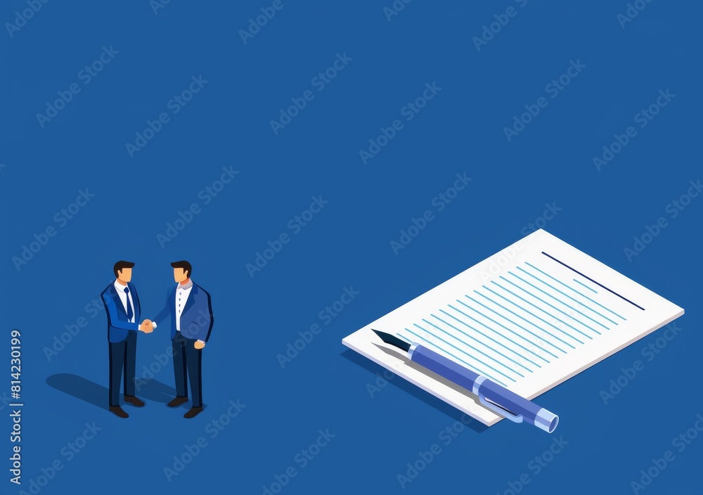Isometric illustration of two business men shaking hands over an big ...