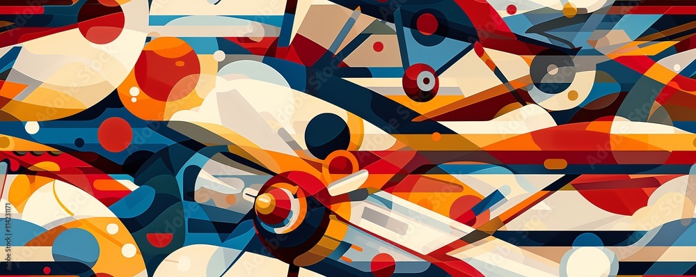 Craft a vibrant, high-flying masterpiece merging Cubism with aviation ...