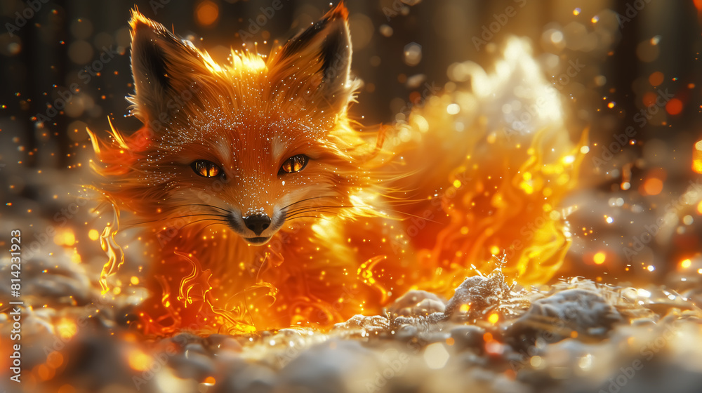 3D cute fire fox cartoon portrait. Wall Art Design for Home Decor, 4K ...