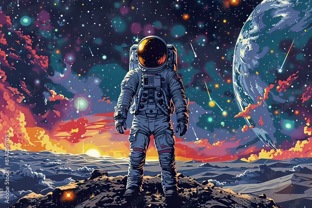 Create an 8 – bit pixel art design of an astronaut in outerspace and ...