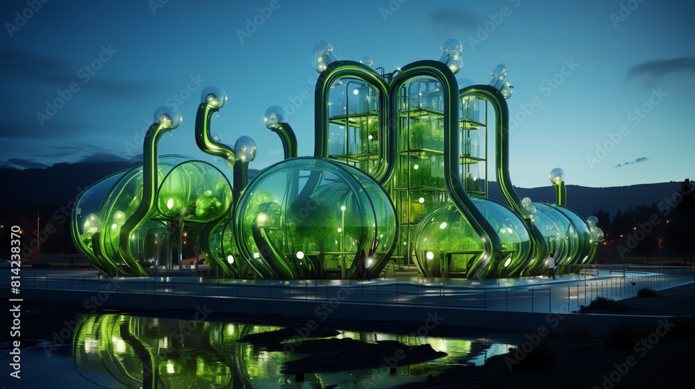 A futuristic power plant utilizing vibrant algae cultures to produce ...