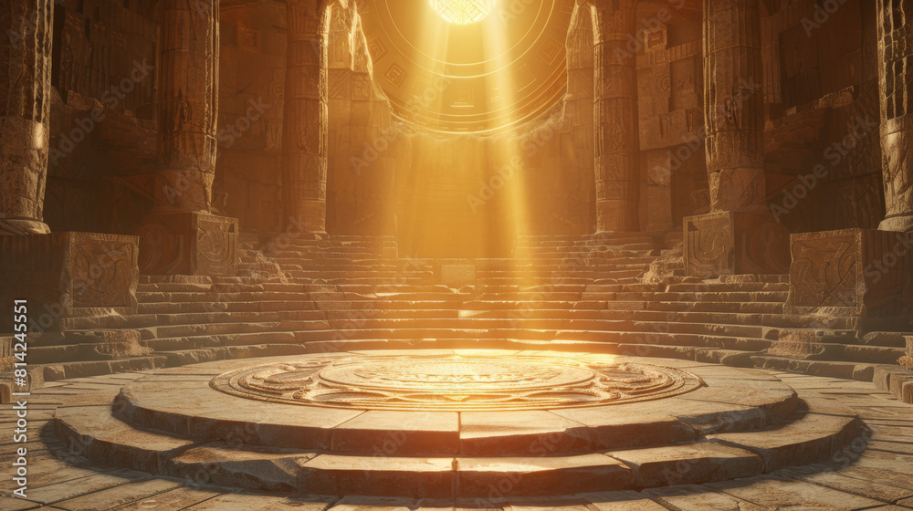 3d rendering of fantasy ancient circular stone auditorium with steps ...