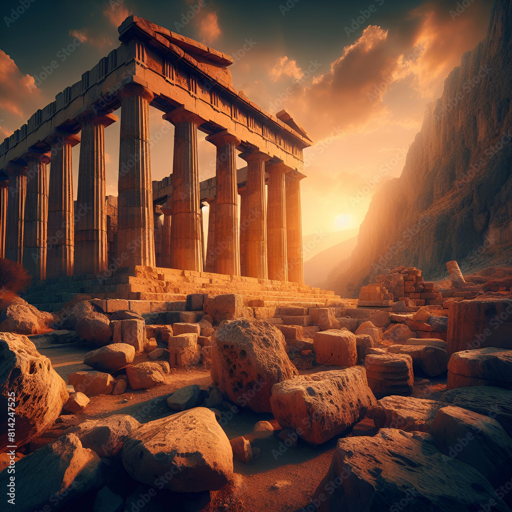 Fantasy Magnificent Ancient World Greek Civilization Rock Stone Temple ...