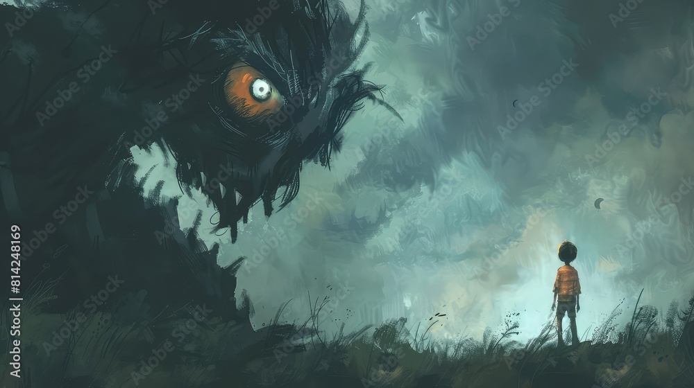 Brave Child Confronting Imaginary Monsters in His Nightmares - A Symbol ...