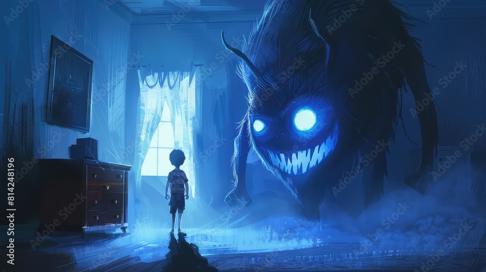 Brave Child Confronting Imaginary Monsters in His Nightmares - A Symbol ...