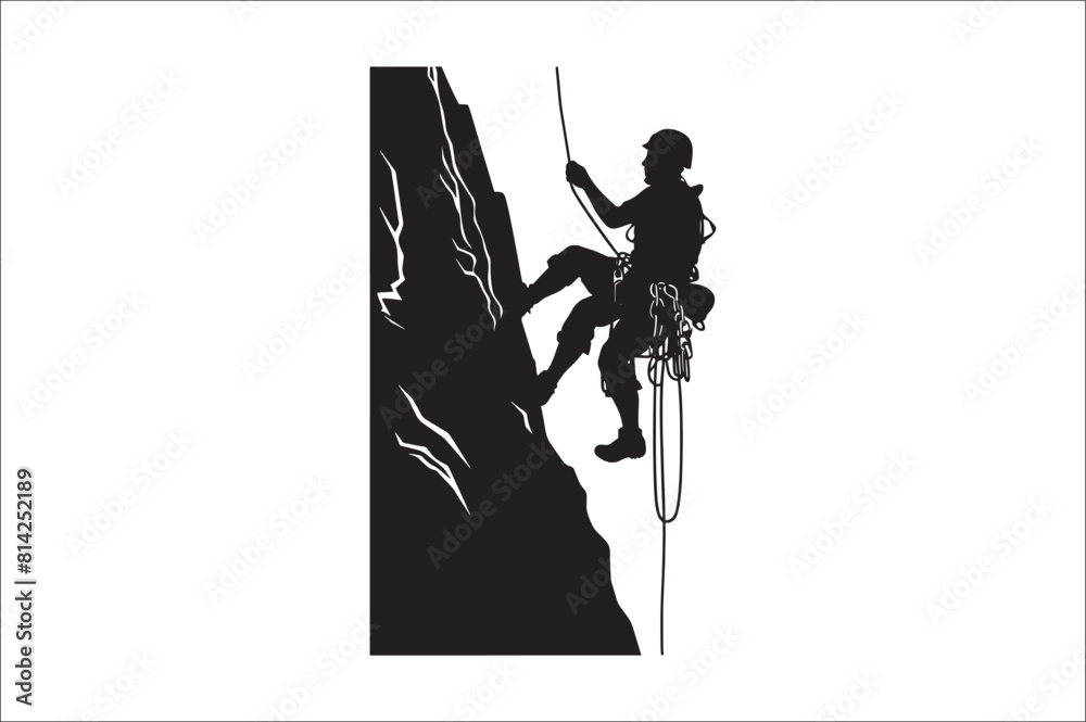 Rappelling climbing rope Silhouette vector isolated on a white ...