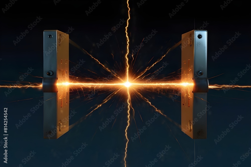 Electric sparks dancing between two electrodes in a physics experiment ...