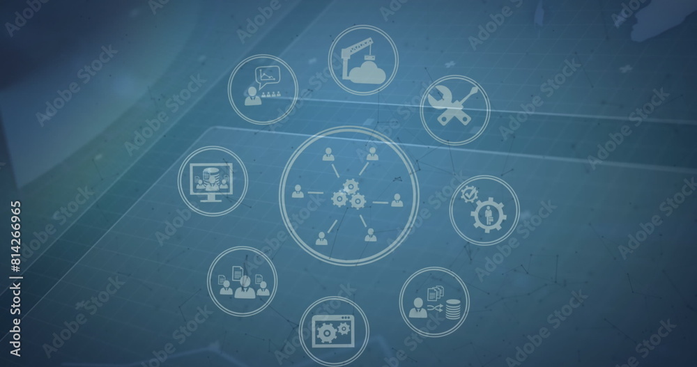 Image of digital computer icons in circles rotating over programming ... Image of digital computer icons in circles rotating over programming ...