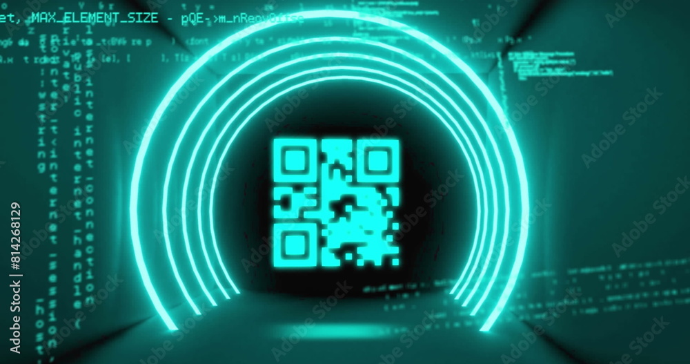 Image of qr code in illuminated circular tunnel over programming language Stock Photo | Adobe Stock