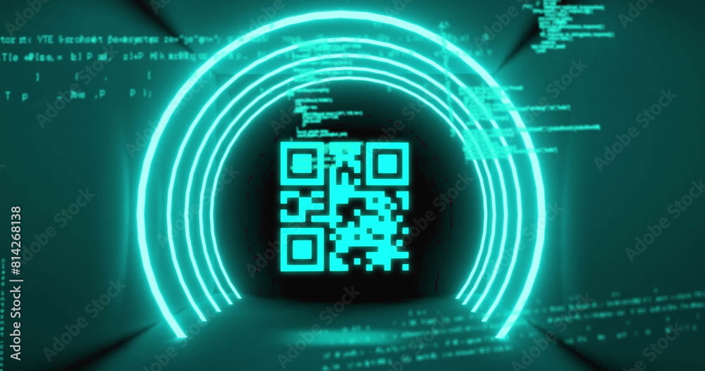 Image Of Qr Code In Circular Tunnel And Programming Language Against
