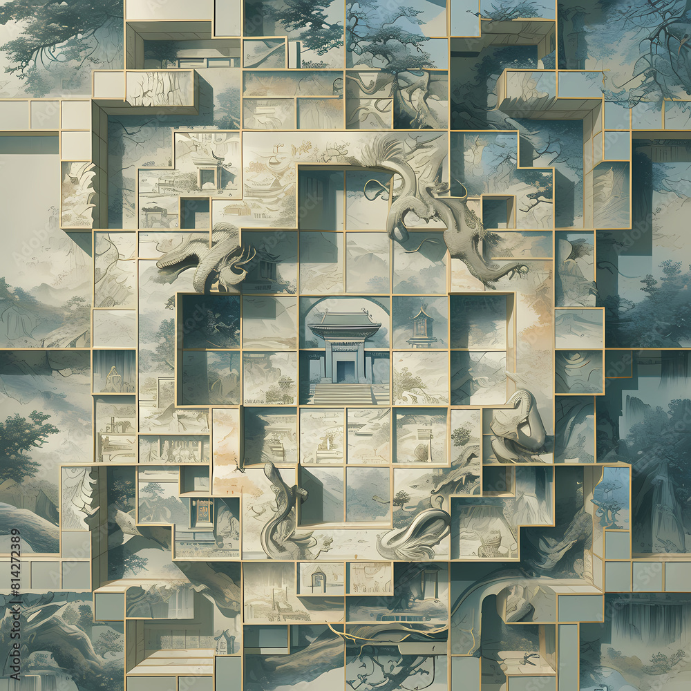 Discover the allure of a grand labyrinth etched into a wall of jade ...