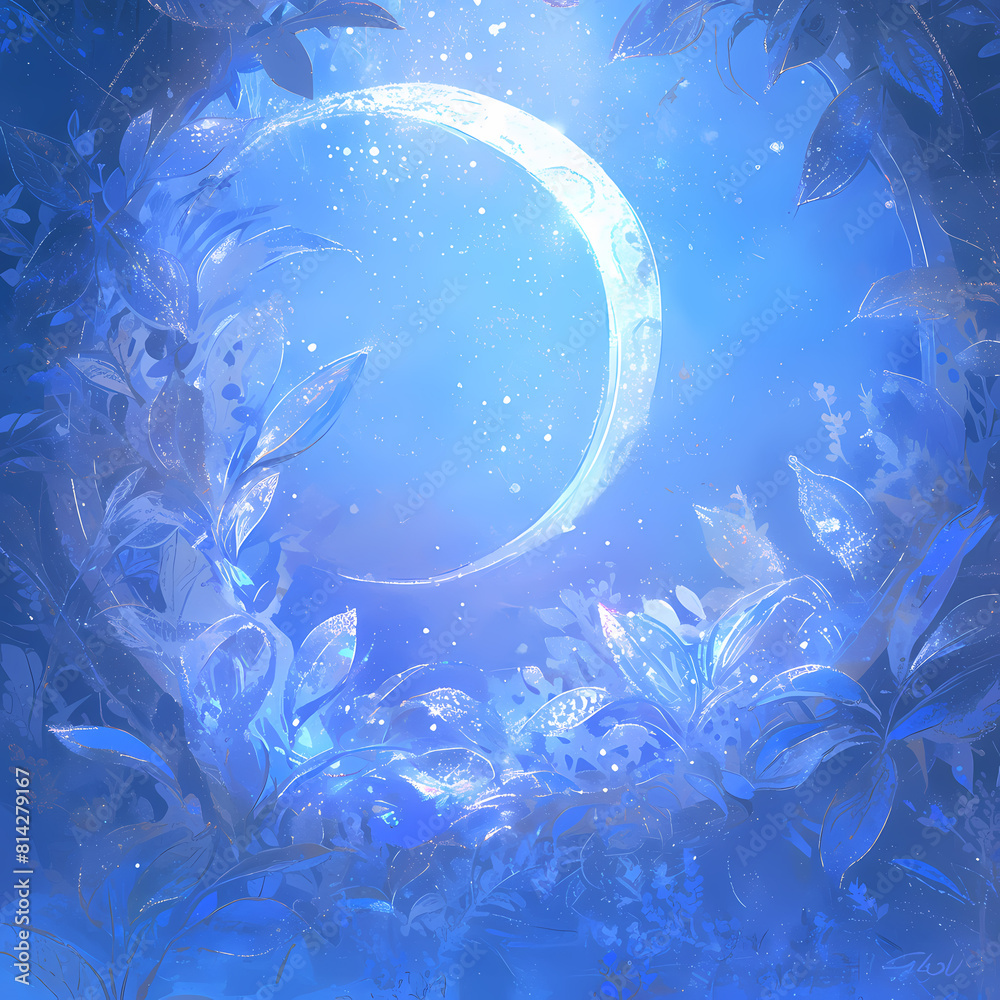 Illuminating Crescent Moon Fantasy Art: Enchanted Blue Sky with Starry ...
