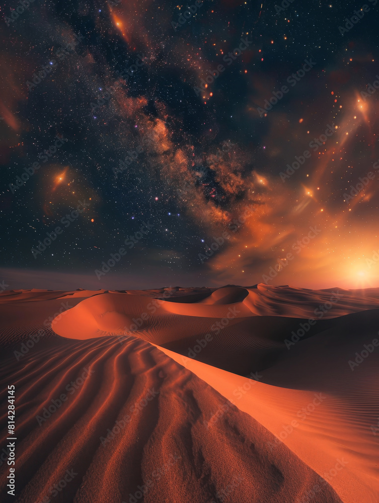 Starry night sky over smooth desert dunes - A serene desert landscape ...