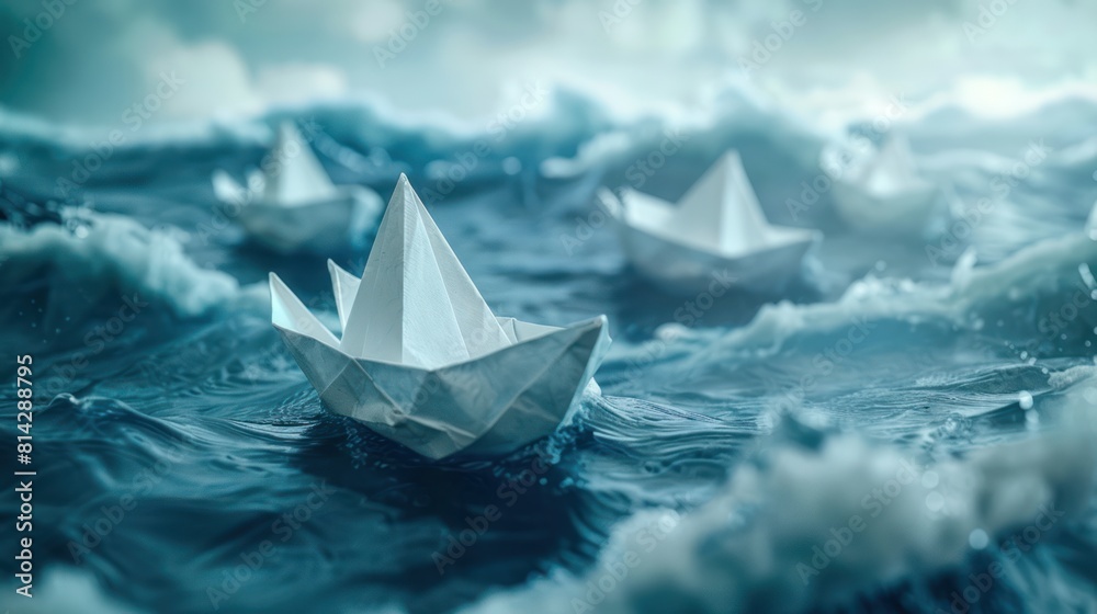 Paper Boat in Shark-Infested Stormy Waters: A Risky Adventure Stock ...