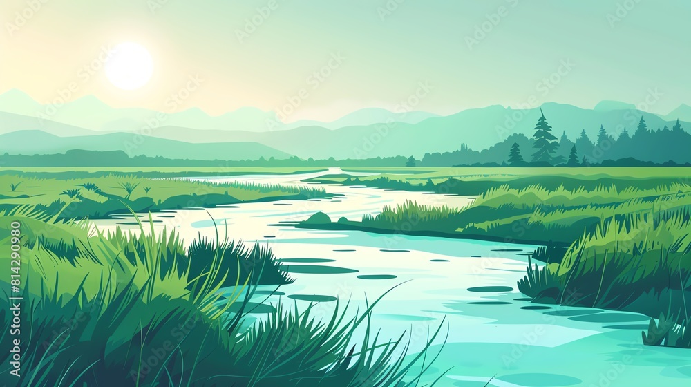 River delta flat design side view, natural theme, animation ...