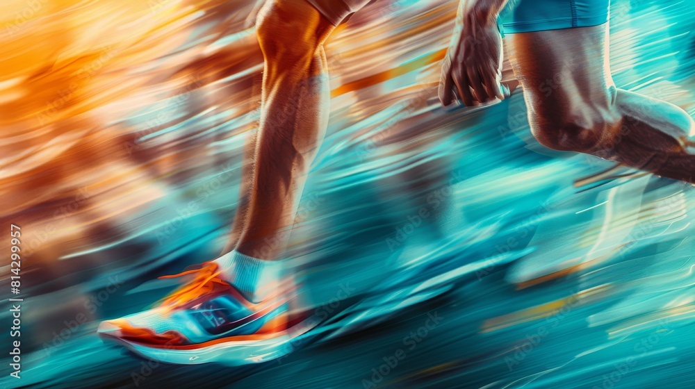 Dynamic digital close-up of a man running, focusing on the movement and ...