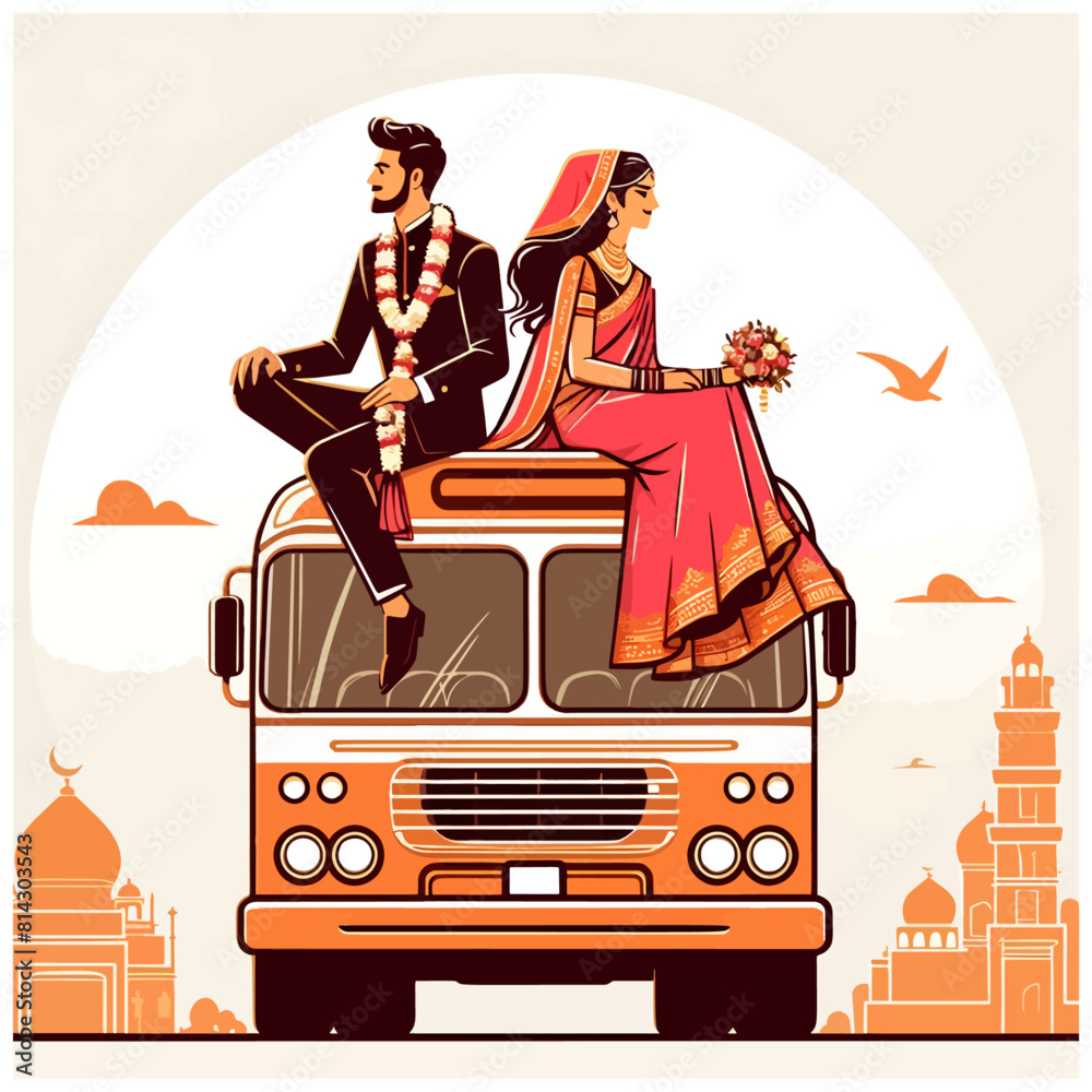 Indian bride groom illustration on isolated white background Stock ...