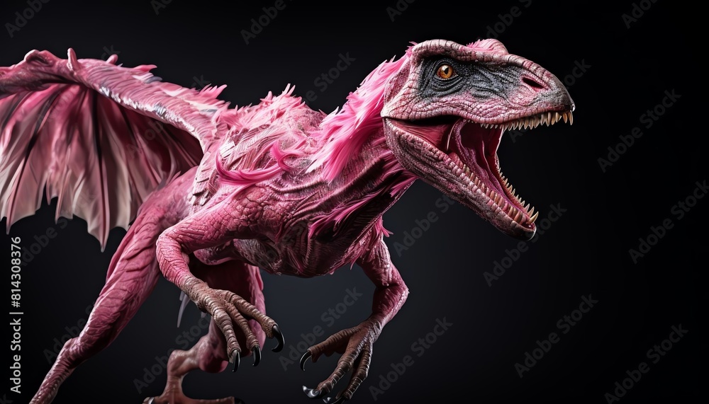 Pink velociraptor in dynamic pose, dicut PNG style, sharp details ...
