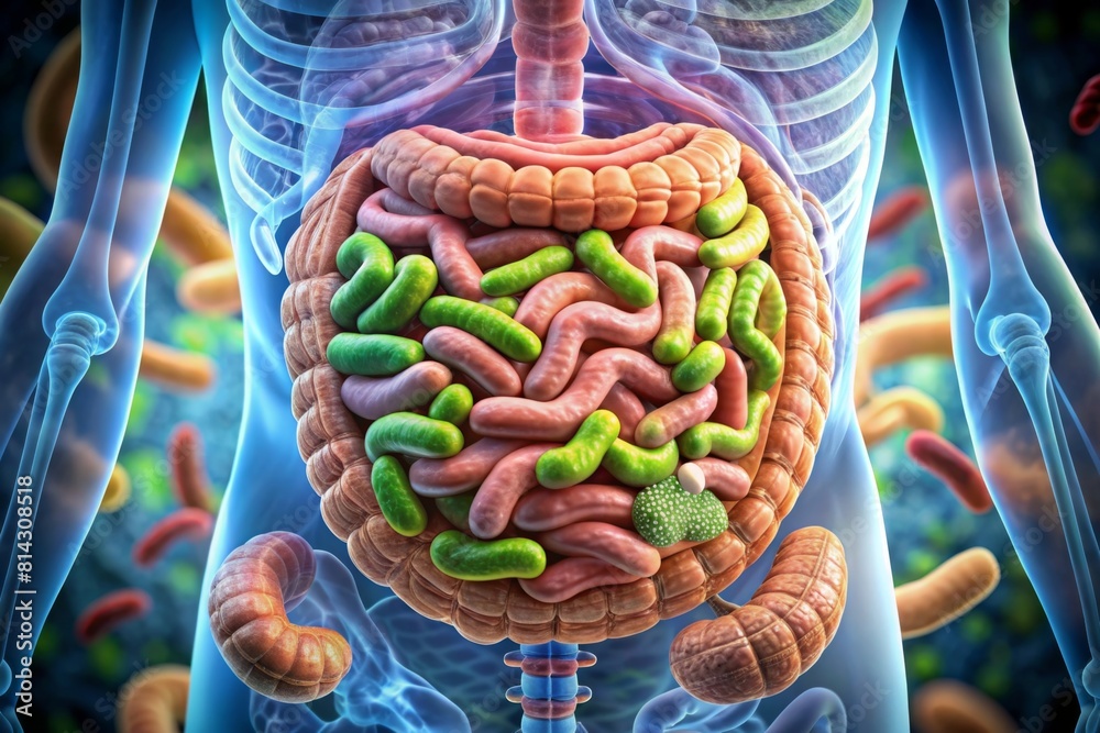 Normal flora of small intestine, bacteria Lactobacillus, 3D ...