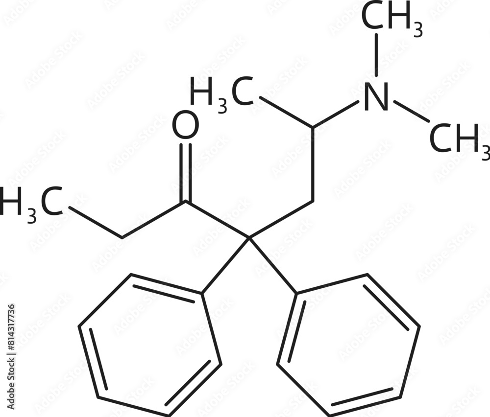 Synthetic drug molecule formula, Methadone structure. Illegal narcotic molecular structure ...