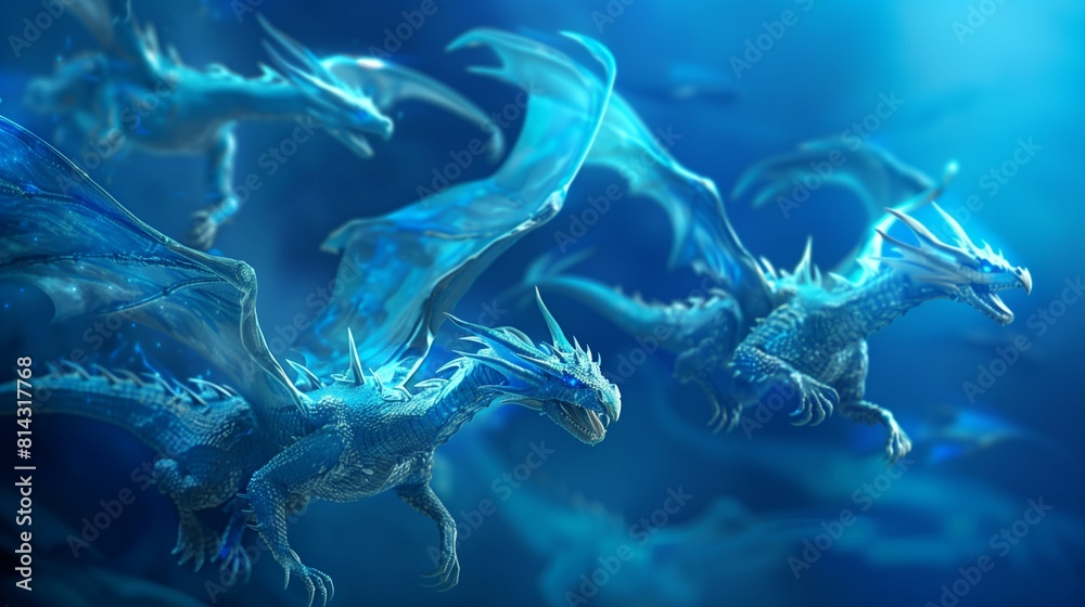 Abstract dragons of innovation take flight against a backdrop of ...