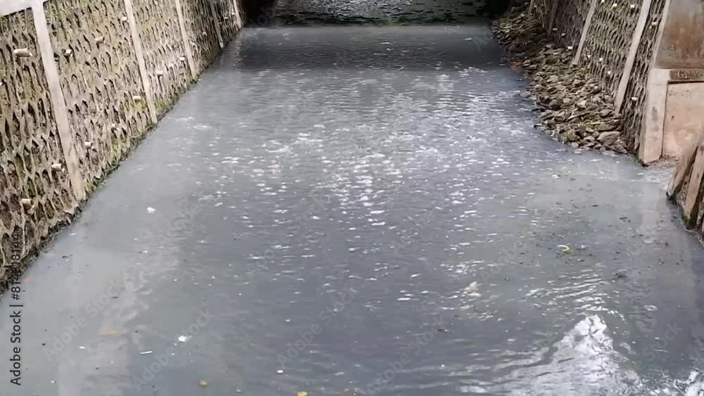 The river flow is polluted with various kinds of dirty materials Stock ...