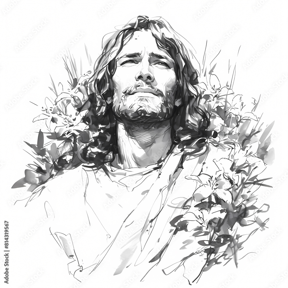 Stunning White Background Sketch of Jesus Christ in an Elegant Pose ...
