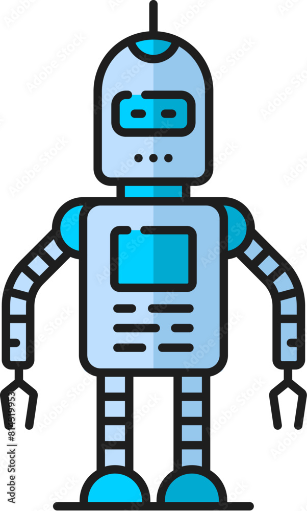 Game futuristic droid, retro robot, alien humanoid virtual bot thin ...