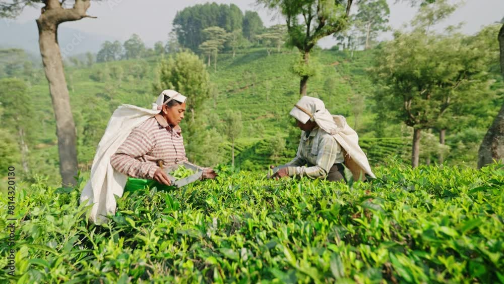 Women traditional attire pluck leaves on tea gardens. Culturally rich ...
