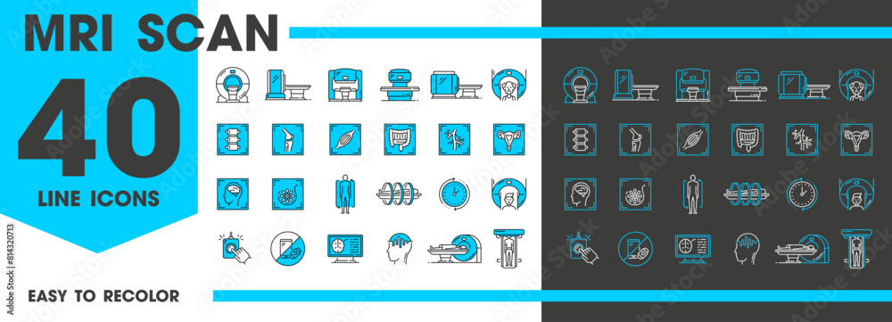 MRI scan outline icons of CT radiology and tomography medical machines ...