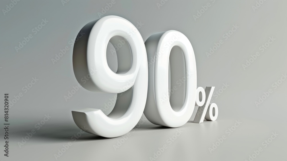Realistic glossy 3D style imitation percentage symbol representing 90 ...