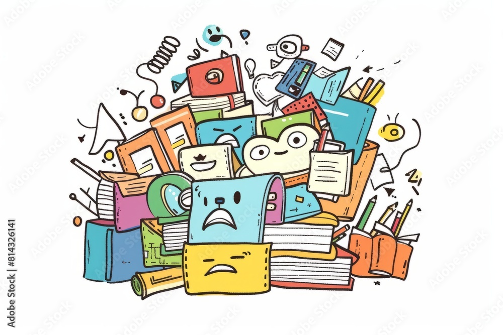 Cartoon cute doodles of a character hoarding knowledge and information ...