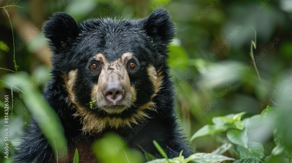 Spectacled bear, Tremarctos ornatus, Peru, South America. Big danger ...