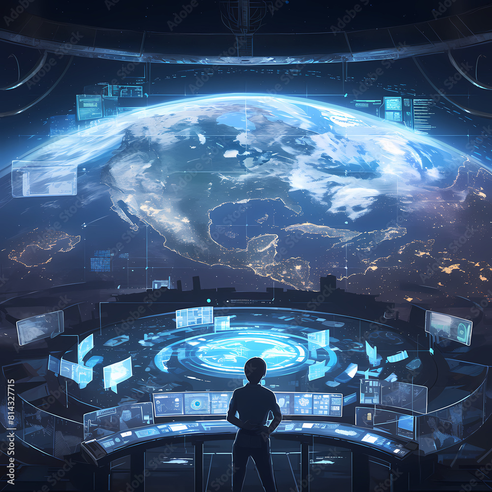 State-of-the-Art Space Operations - Command Center Overlooking Earth in ...