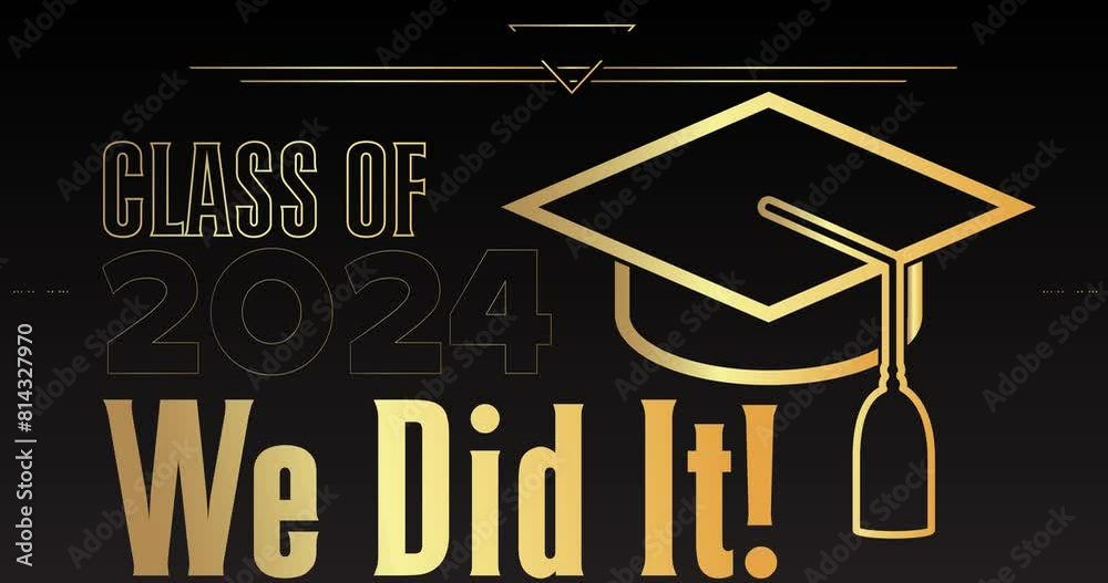 Black and gold class of 2024 Graduation animation. Vintage party ...