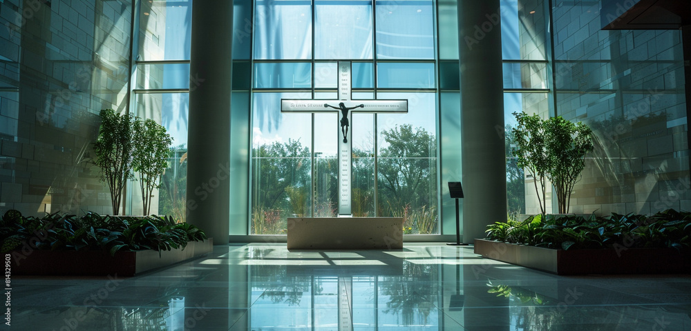 Modern memorial crosses with sleek, glass panels etched with the names ...