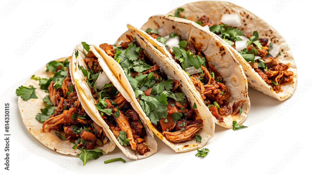 "Assortment of Mexican tacos al pastor (side and top view), isolated on ...