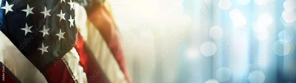 american flag in a blurred background. A background banner for template ...