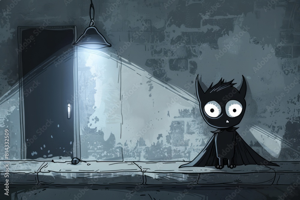 Cartoon cute doodles of a character sneaking around in the shadows ...