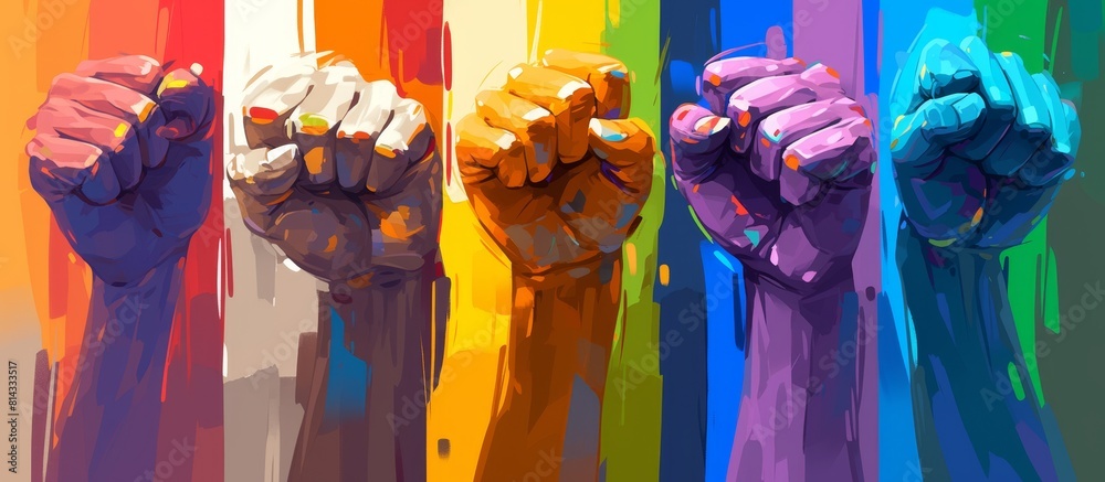 Pride fist, LGBT gay, rainbow hand LGBTQ flag day fight, oil painting ...