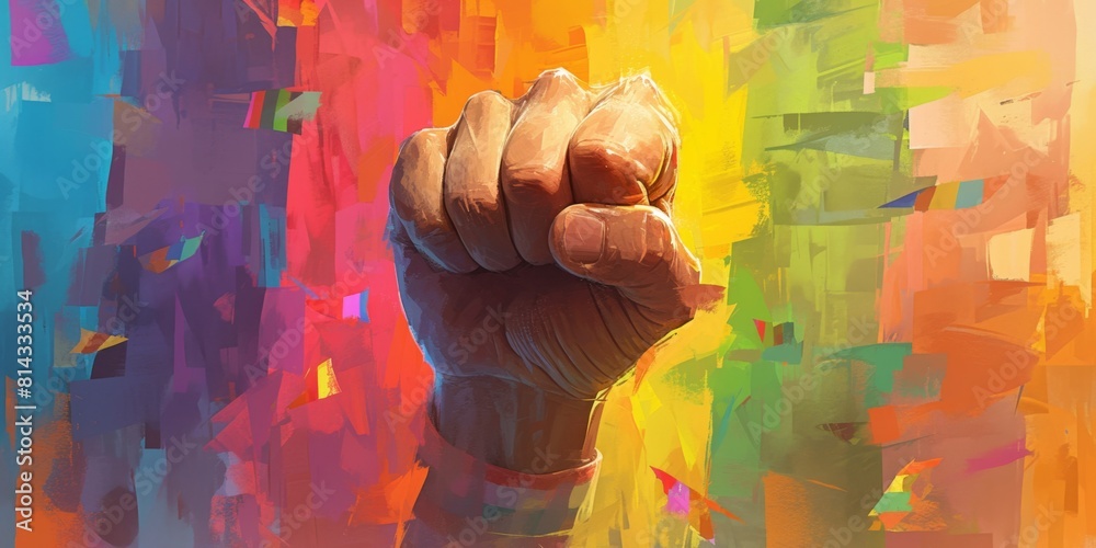 Pride fist, LGBT gay, rainbow hand LGBTQ flag day fight, oil painting ...