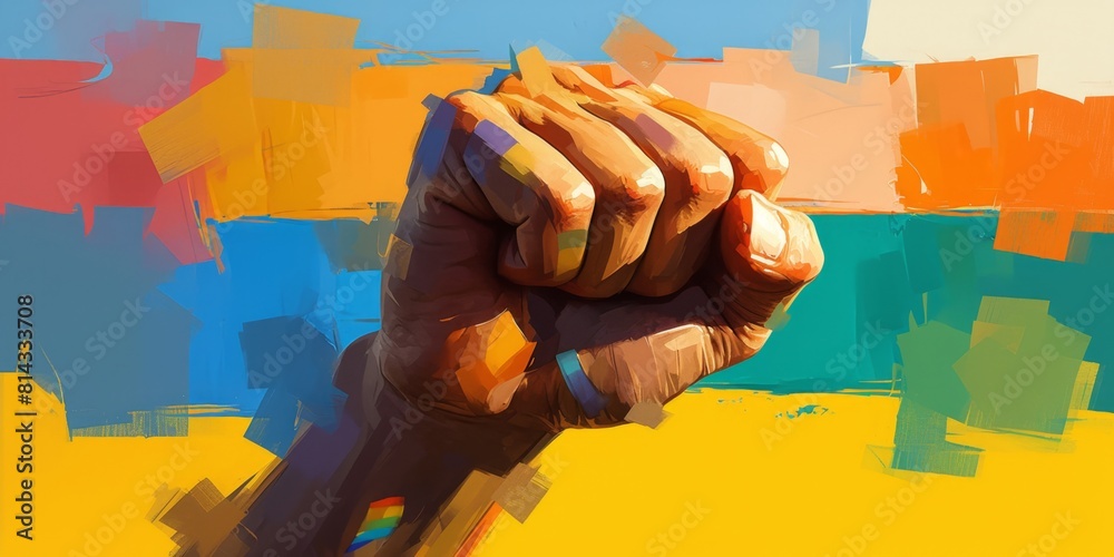 Pride fist, LGBT gay, rainbow hand LGBTQ flag day fight, oil painting ...