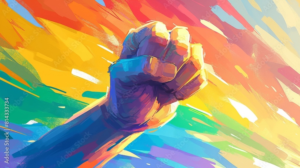 Pride fist, LGBT gay, rainbow hand LGBTQ flag day fight, oil painting ...