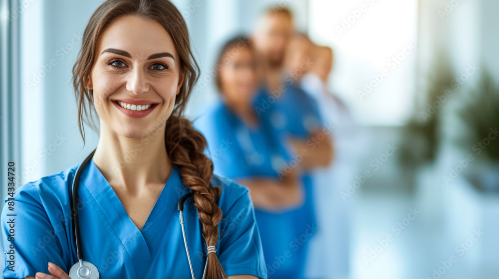 free space for title banner with Medical team members medical care on ...