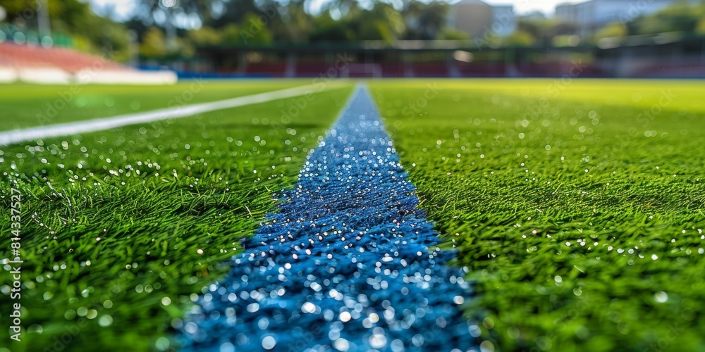 Close-up of artificial turf, grass track and field track on soccer ...