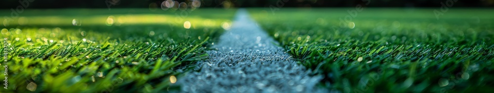 Close-up of artificial turf, grass track and field track on soccer ...