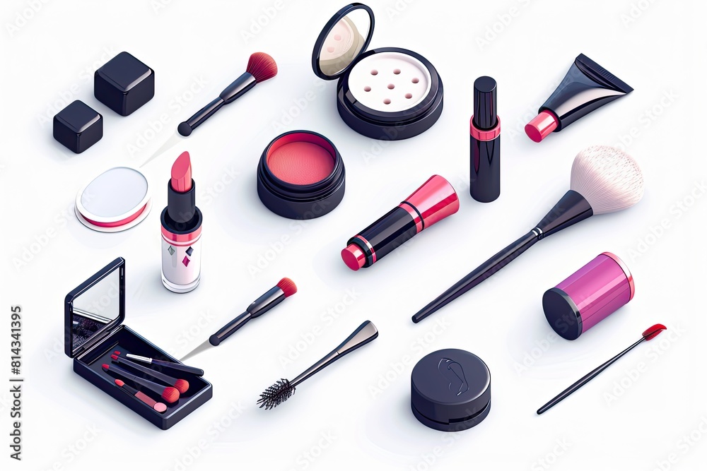 Cosmetics 3d icon set. Perfect look and beauty. powder cream makeup ...